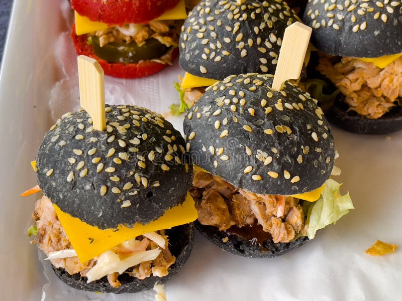 Buffet Table with Mini Hamburgers, Catering Banquet Table Stock Photo ...