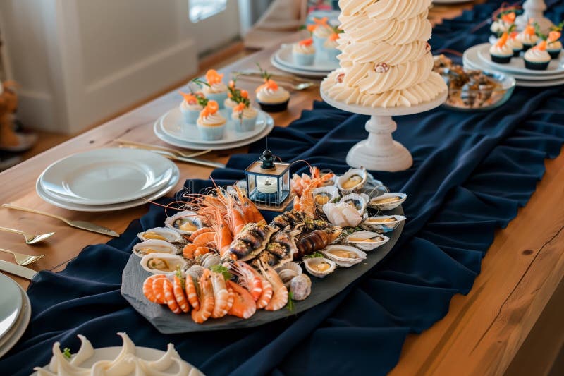 Buffet table with seafood stock image. Image of dish - 17171335