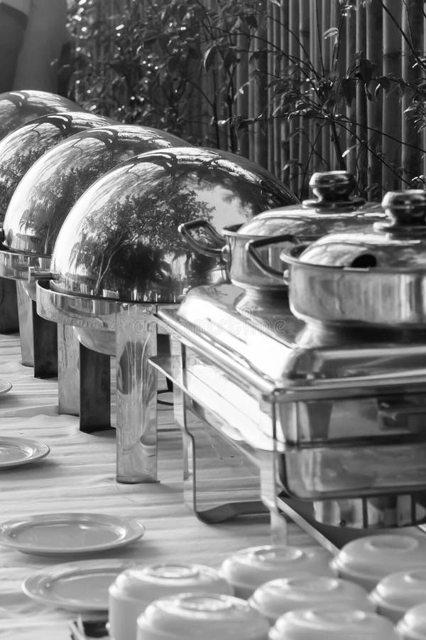 Buffet Table with Row of Food Service Steam Pans Stock Photo - Image of ...