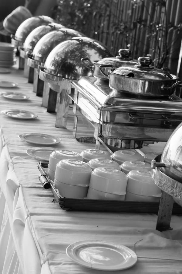 Buffet Table with Row of Food Service Steam Pans Stock Image - Image of ...