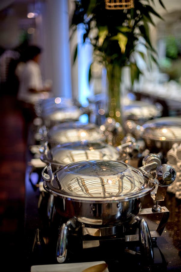 Buffet Table with Row of Food Service Steam Pans Stock Image - Image of ...