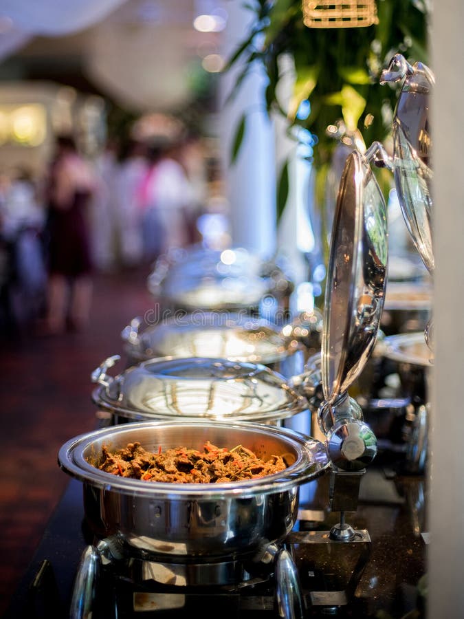 Buffet Table with Row of Food Service Steam Pans Stock Image - Image of ...