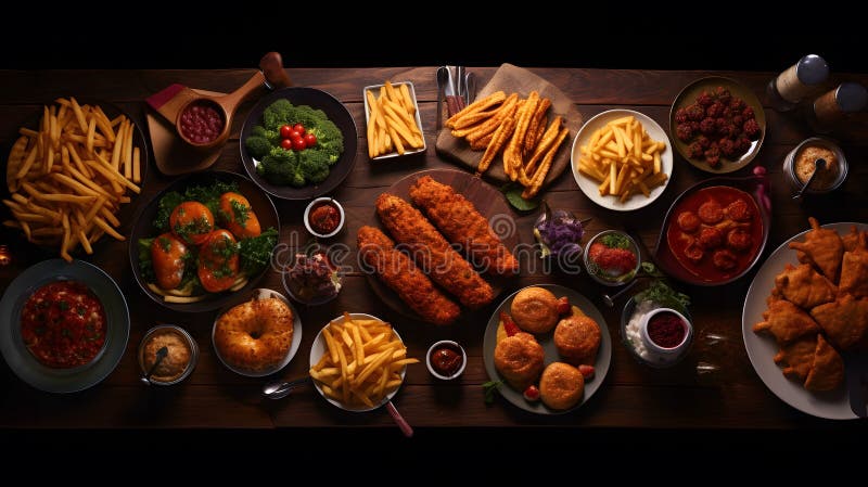 Buffet Table Scene of Take Out or Delivery Food Stock Illustration ...