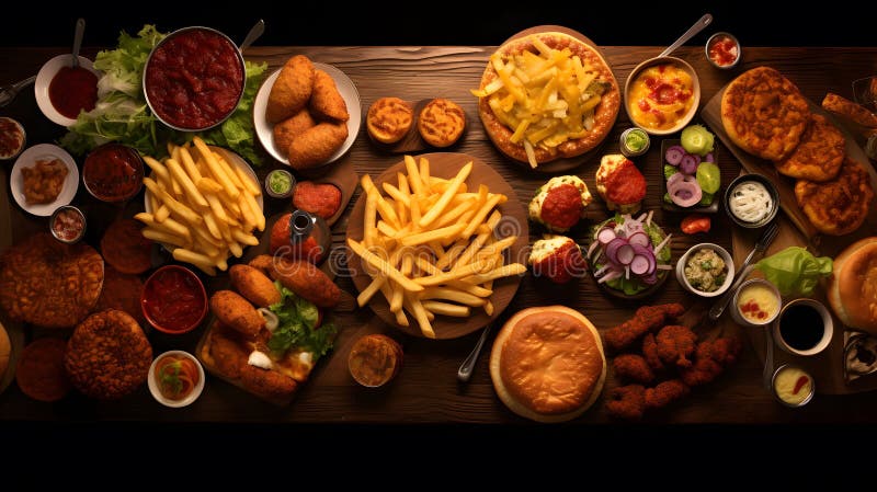 Buffet Table Scene of Take Out or Delivery Food Stock Illustration ...