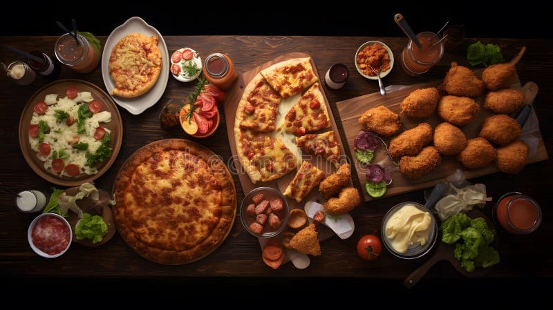 Buffet Table Scene of Take Out or Delivery Food Stock Illustration ...