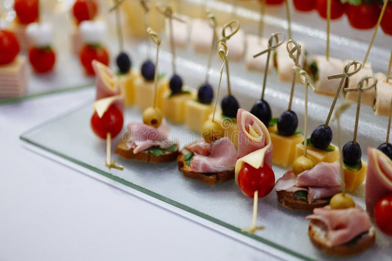 Buffet Table, Serving Table, Canape Close-up. Stock Photo - Image of ...