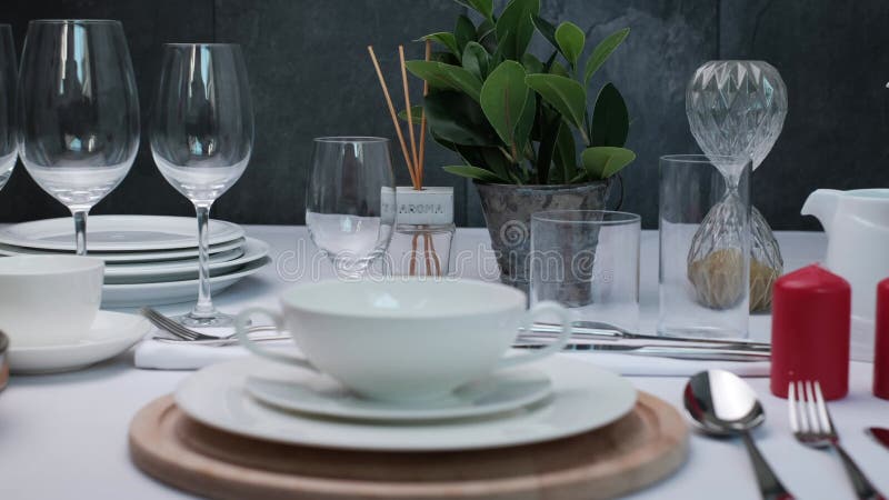 Buffet Table Setting , White Plate Fork and Knife Stock Video - Video ...
