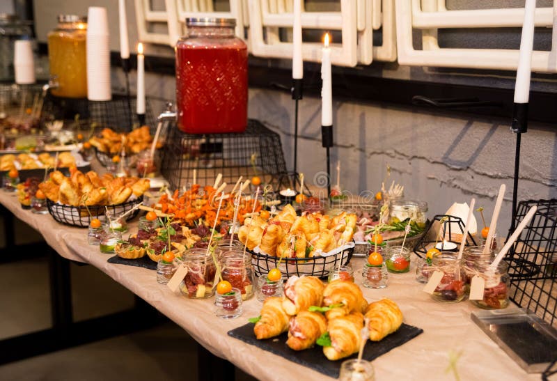 Buffet Table with Snacks and Drinks at the Event Stock Image - Image of ...