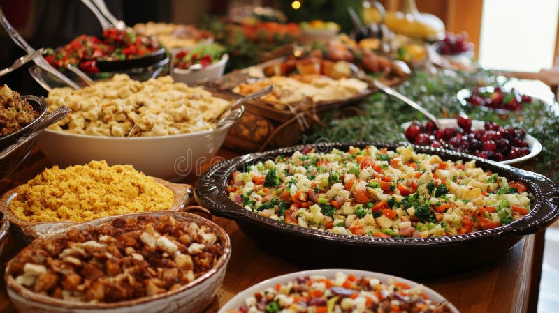A Buffet Table Spread with Various Dishes Stock Illustration ...