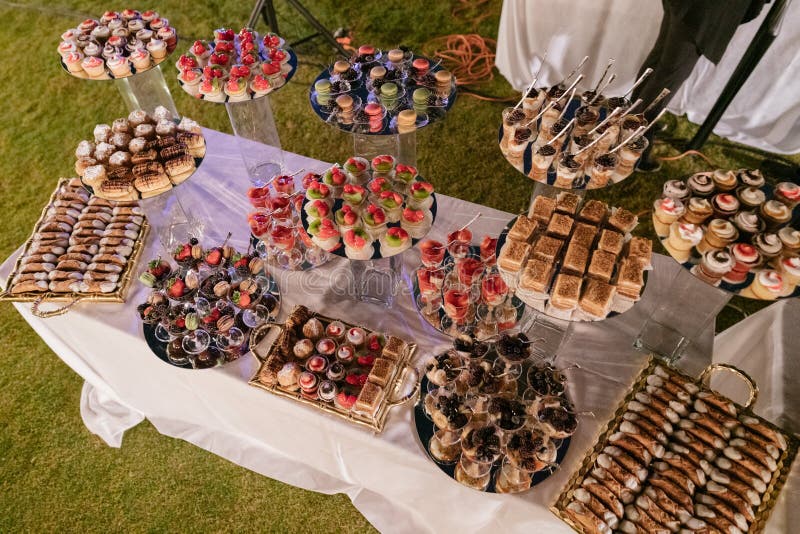 Buffet Table with Sweet from Above at Outside Stock Photo - Image of ...