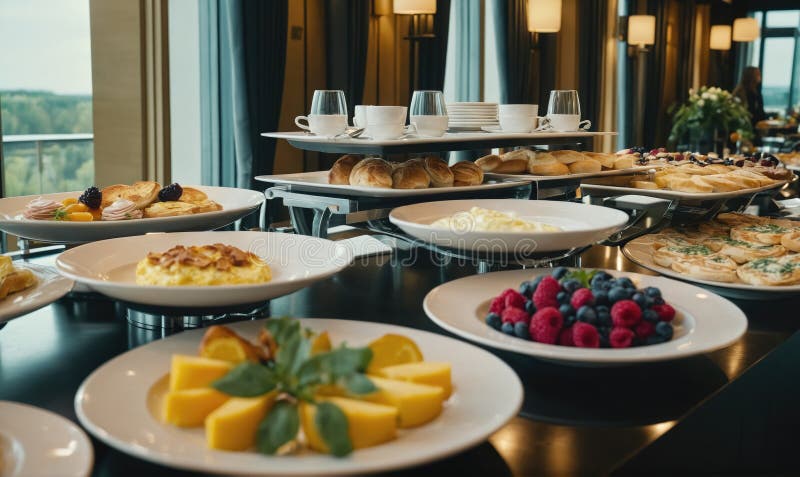 A Buffet Table with a Variety of Breakfast Items, Including Pastries ...