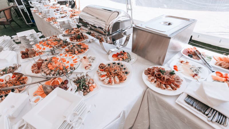 Buffet Table with a Variety of Dishes in the Restaurant Stock Image ...