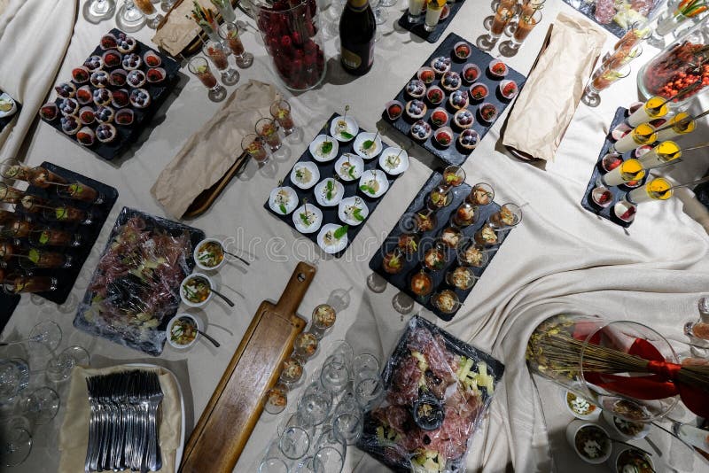 Buffet Table, the View from the Top, Snacks, Glasses Stock Image ...