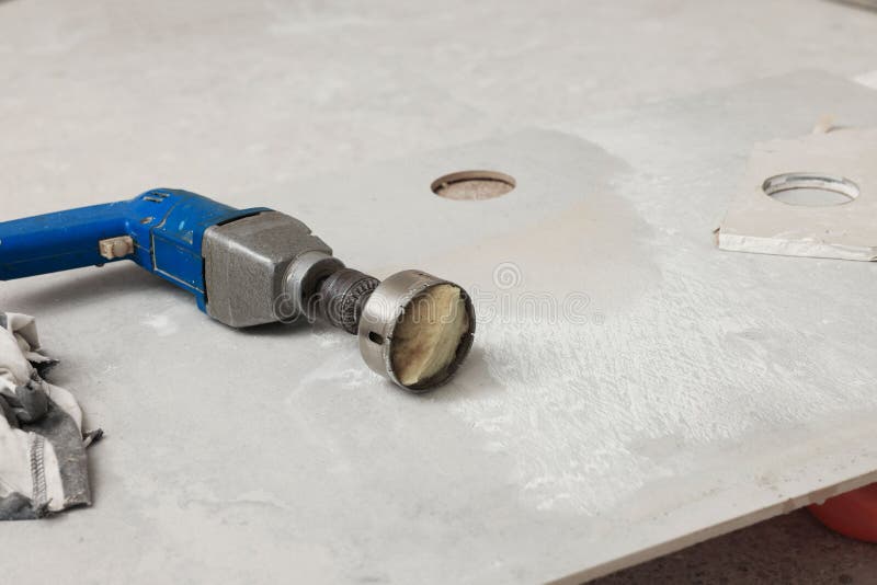 Buffing Attachment Drill on Tile Indoors, Space for Text Stock Photo ...