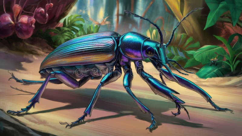 A Bug with a Blue and Purple Body is Standing on the Ground, AI Stock ...
