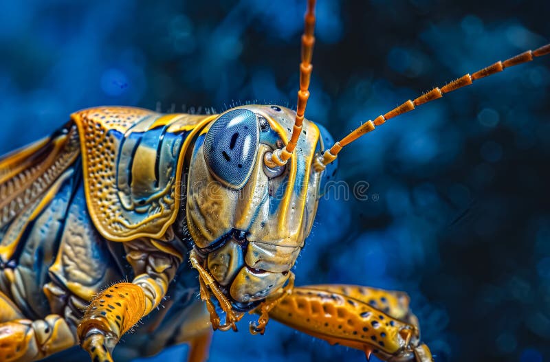Bug with a Blue and Yellow Head is Shown Stock Photo - Image of blue ...