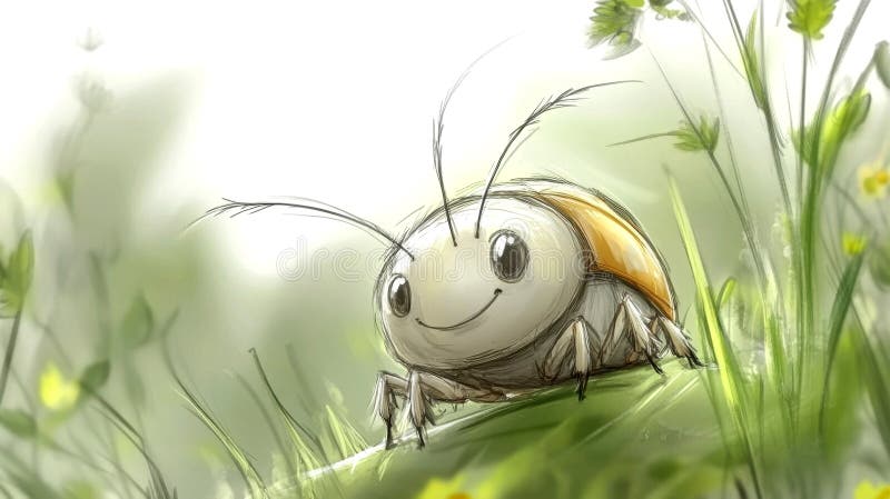 Bug Busting Day Cute Cartoon Bug Smiling in Nature Setting with Flowers ...