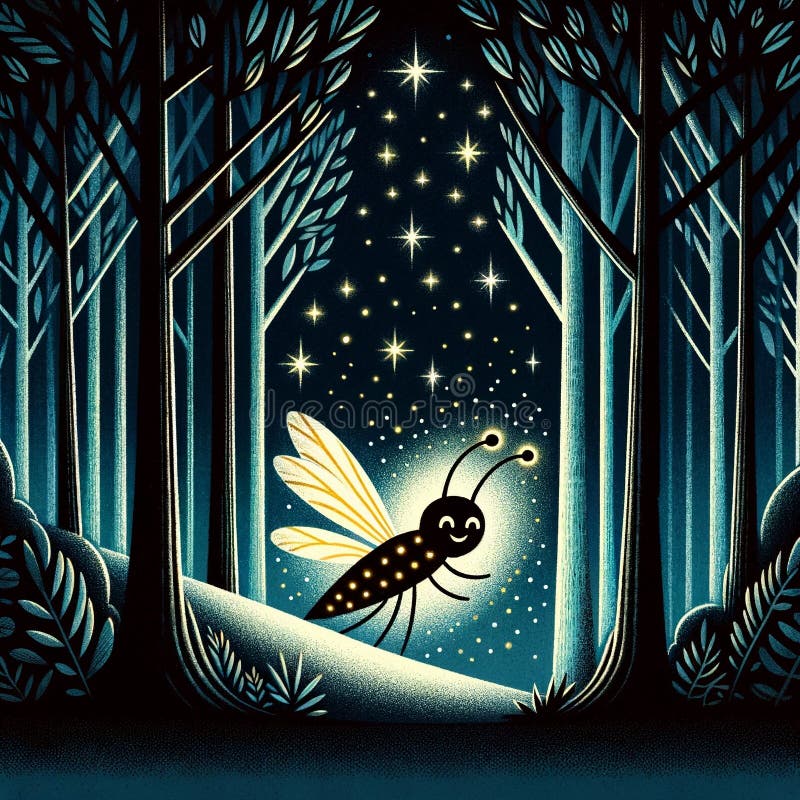 Bug Flying through Night Forest Painting Stock Photo - Image of nature ...