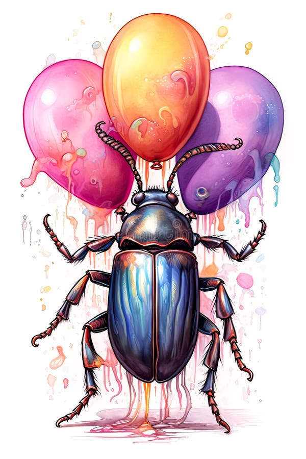 A Bug is Flying with Two Balloons. Stock Image - Image of beetle ...