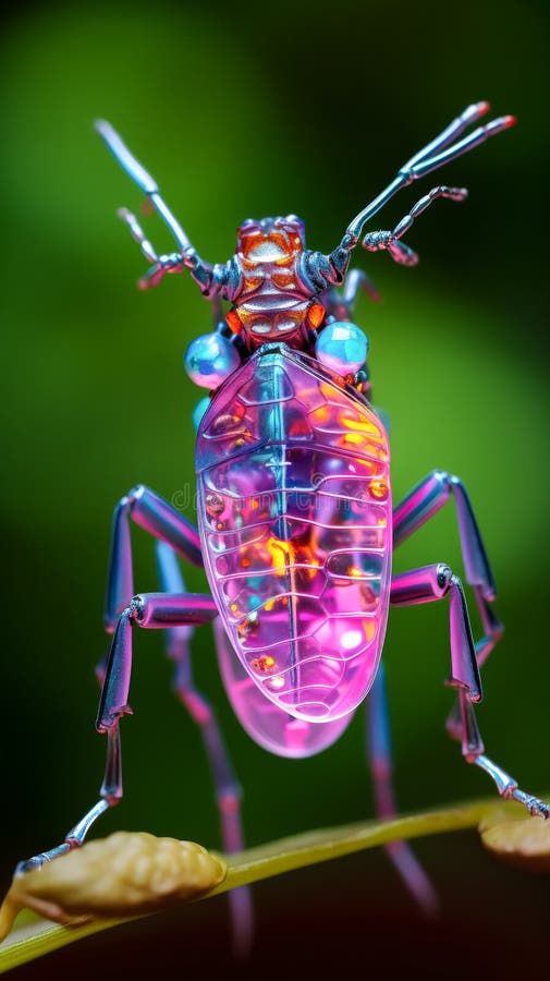 Bug with a Glowing Body is Shown in a Green Background Stock Photo ...