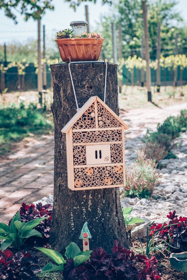 Bug hotel in the garden stock image. Image of craft - 358106143