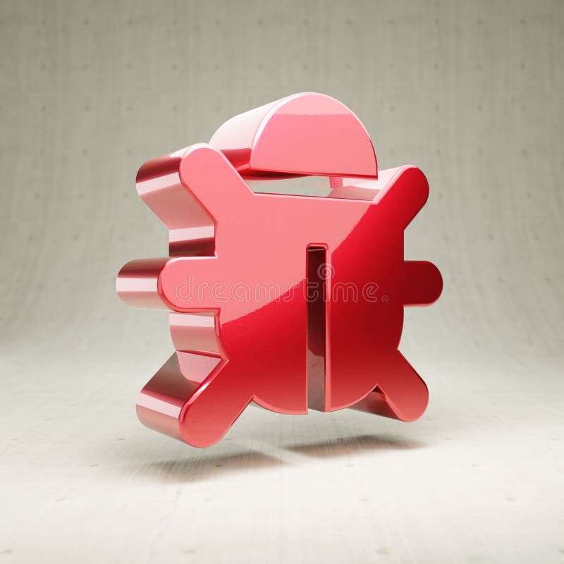 Bug Icon. Red Glossy Metallic Bug Symbol Isolated on White Concrete ...
