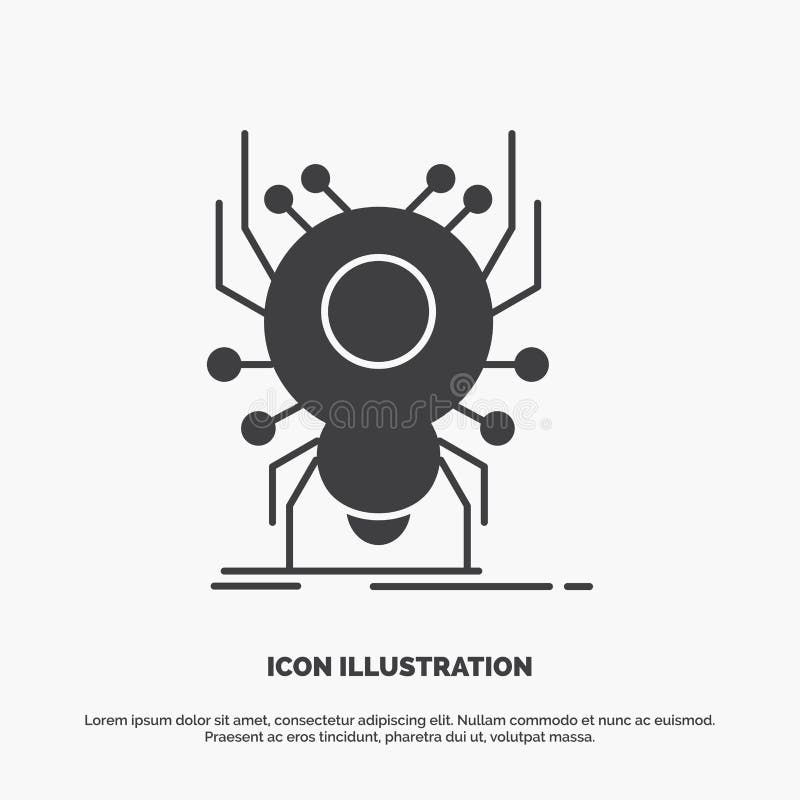 Bug, Insect, Spider, Virus, App Icon. Glyph Vector Gray Symbol for UI ...