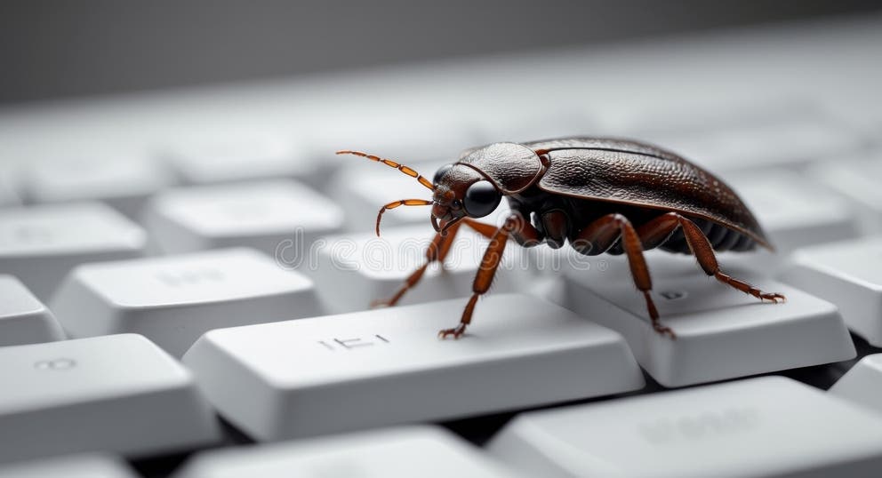 A Bug on the Keyboard. Metaphor for Software Errors and Technical Issues, CloseUp. Stock Photo ...