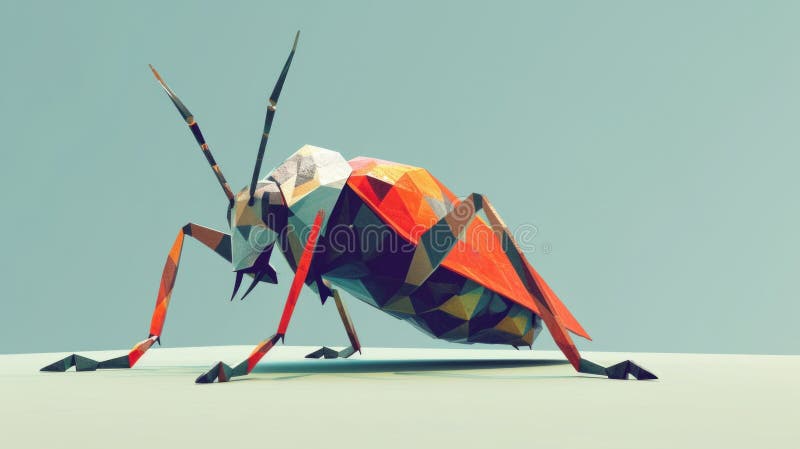 A Bug Made of Triangles is Standing on a White Surface, AI Stock ...