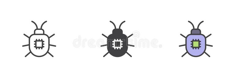 Bug Malware Icon Set in Line, Solid and Filled Outline Style Stock ...