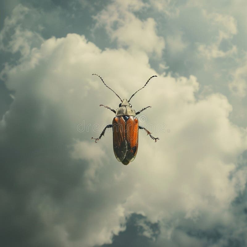 Bug Perched on a Cloudy Sky, Capturing the Whimsical Essence of Natures ...