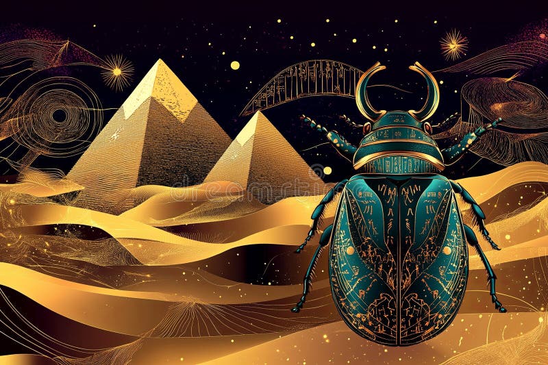 A Bug is on a Sandy Desert with the Pyramids in the Background. Quality ...