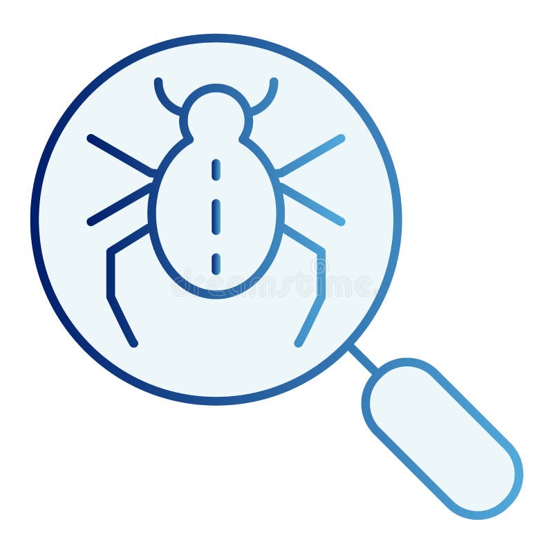 Bug Searching Flat Icon. Magnifying Glass and Beetle Blue Icons in ...