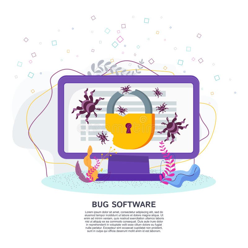 Bug Software Vector Concept. Bugs Crawling on a Computer Monitor. Stock ...