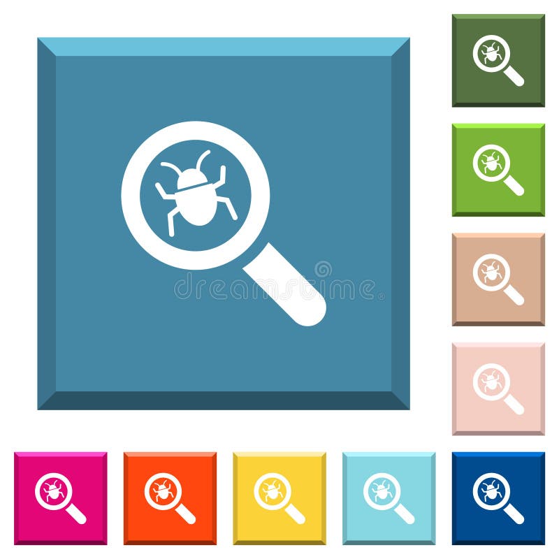 Bug Tracking White Icons on Edged Square Buttons Stock Vector ...
