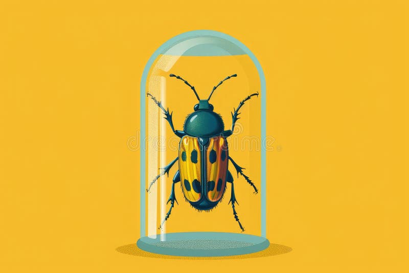 A Bug is Trapped Inside a Glass Case, Displayed Against a Vibrant ...