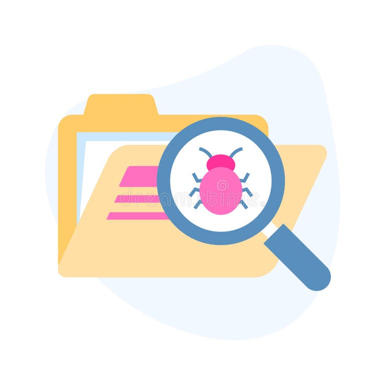 Bug Under Magnifier with Data Folder Denoting Icon of Bug Searching ...
