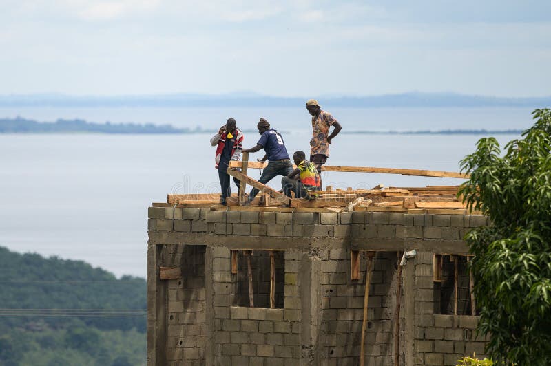 Construction Workers Building a House in Uganda Editorial Photography ...