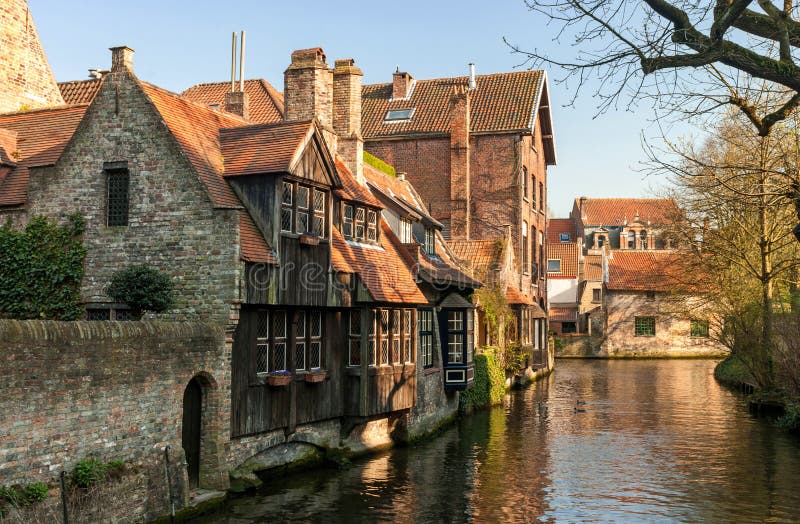 Bruges Architecture - Old Canals Stock Photo - Image of landmark, blue ...
