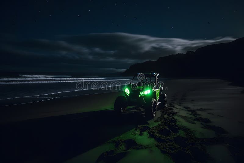 Buggy Car and Northern Lights Beach. Neural Network AI Generated Stock ...