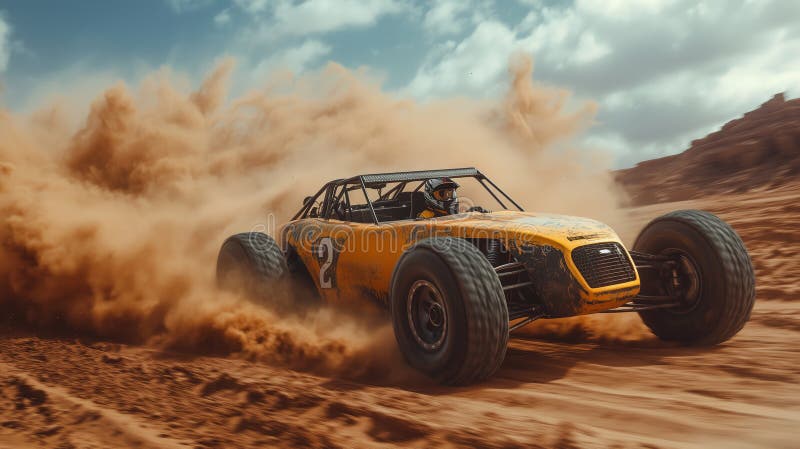 Buggy Driver Racing in the Desert and Leaving a Trail of Dust Stock ...