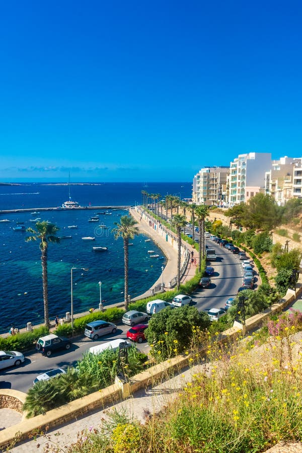 Bugibba, Malta, 22 May 2022: View of the Harbor and the Promenade Stock ...