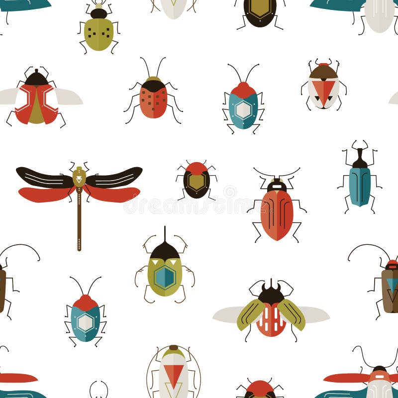 Bugs Colorful Vector Seamless Pattern. Beetles, Dragonfly, Ladybugs ... Bugs Colorful Vector Seamless Pattern. Beetles, Dragonfly, Ladybugs ...