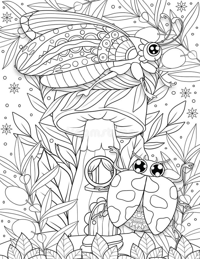 Bugs Coloring Page for Adult Stock Illustration - Illustration of cute ...