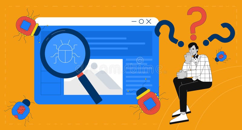 Bugs Detection and Debugging in Web Development 2D Illustration Concept ...
