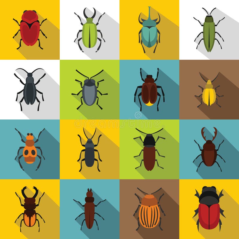 Bugs icons set, flat style stock vector. Illustration of nature - 83610545