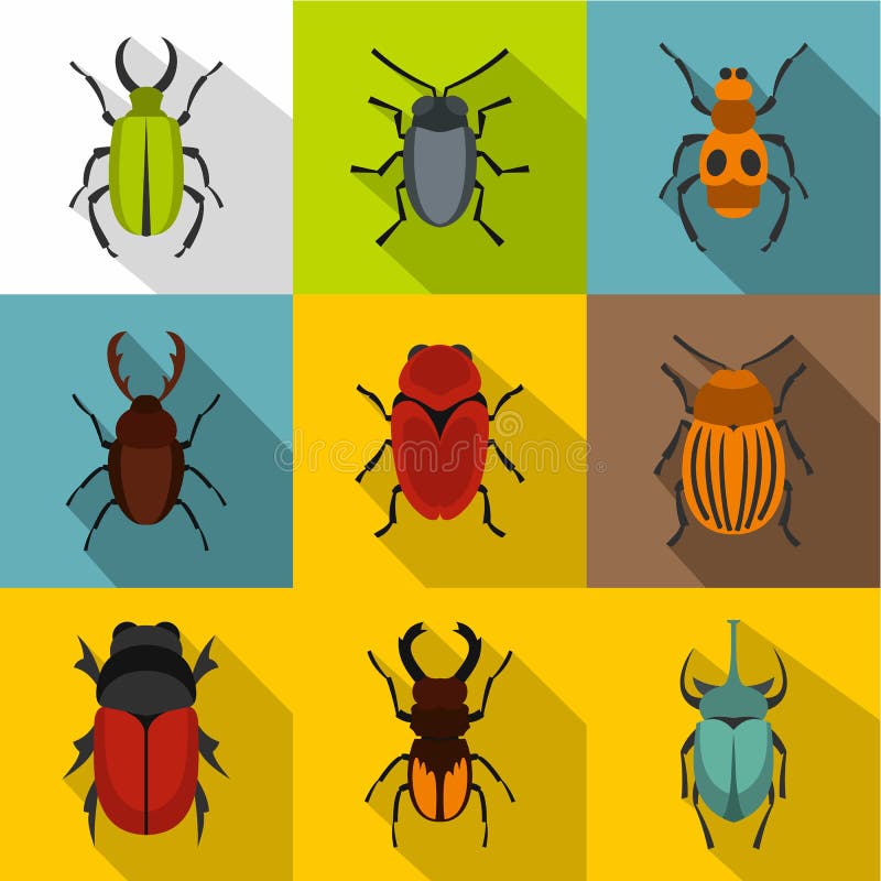 Bugs icons set, flat style stock vector. Illustration of gnat - 84903572