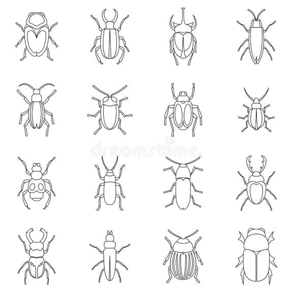 Bugs Icons Set, Outline Style Stock Vector - Illustration of insects ...