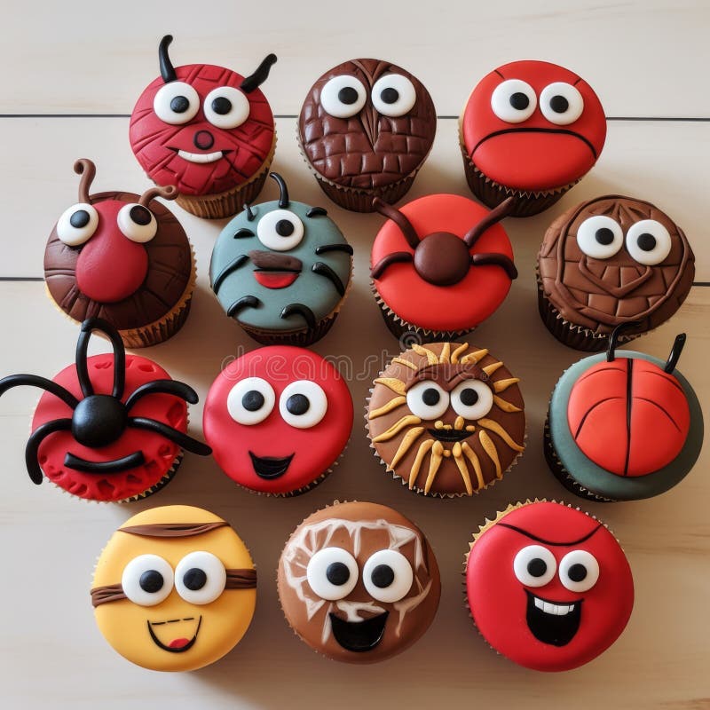 Bold Character Bug Cupcakes with Lively Facial Expressions Stock ...