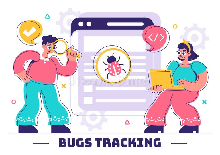 Bugs Tracking Tool Vector Illustration Featuring Mobile Phone Protection from Computer Viruses ...